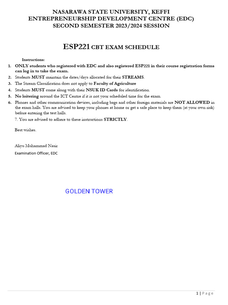 Esp221 23-24 Exam Schedule | PDF | Social Sciences | Science