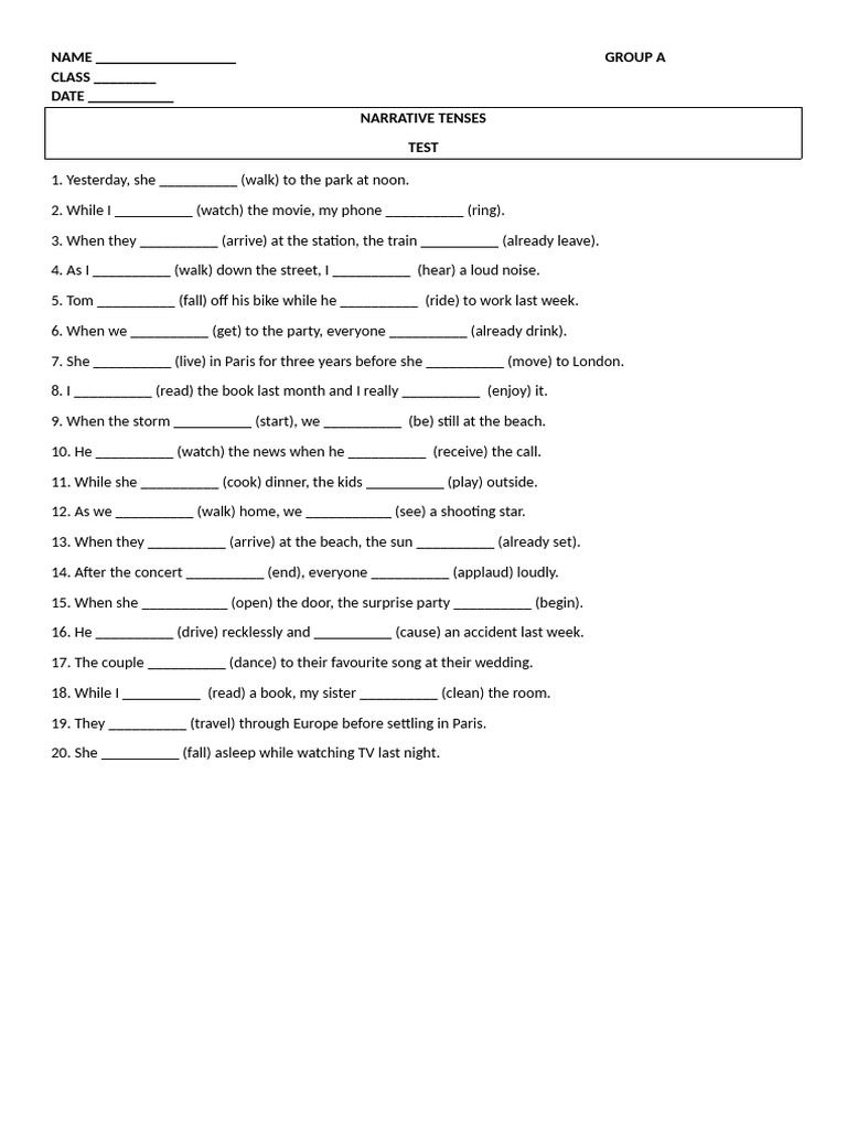 Narrative Tenses Test | PDF