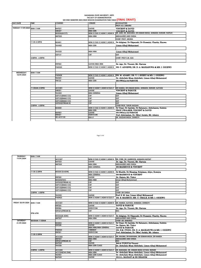 2ND Sem 2023-2024 Exam Timetable Final Draft-1 | PDF
