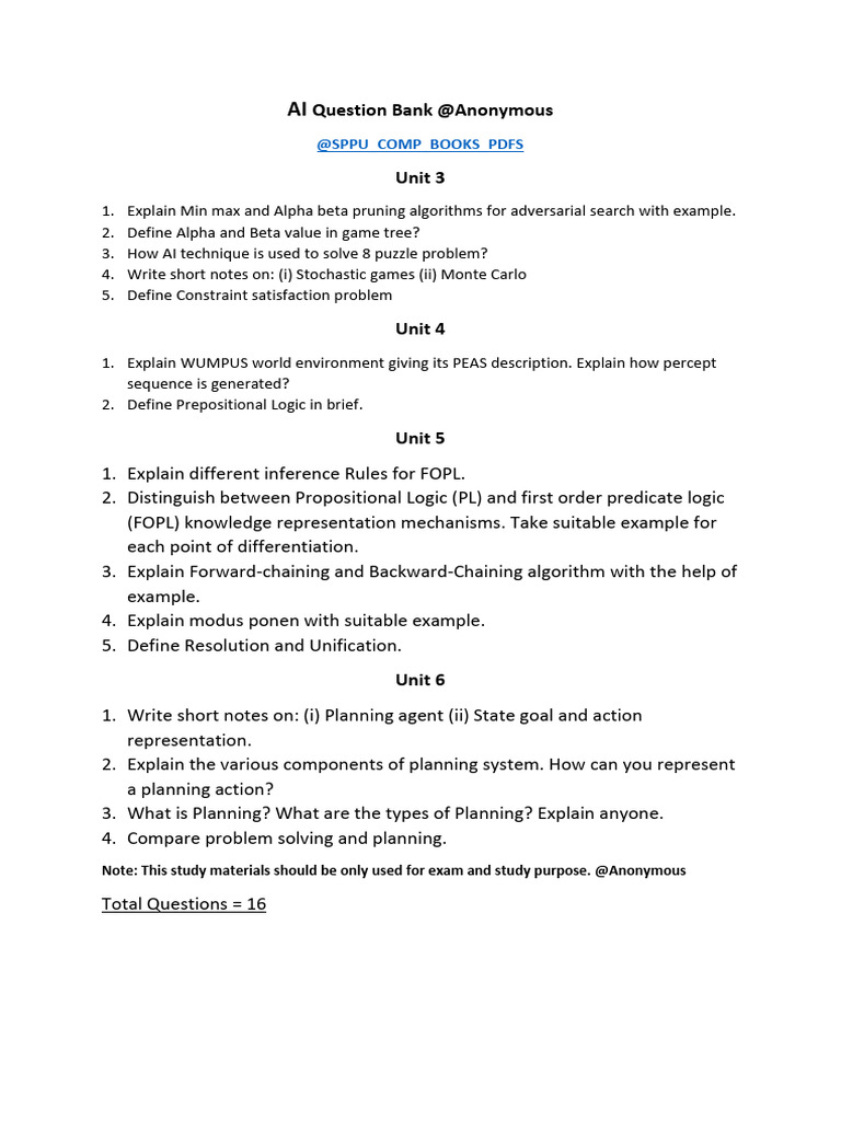 SPPU AI Question Bank Overview | PDF