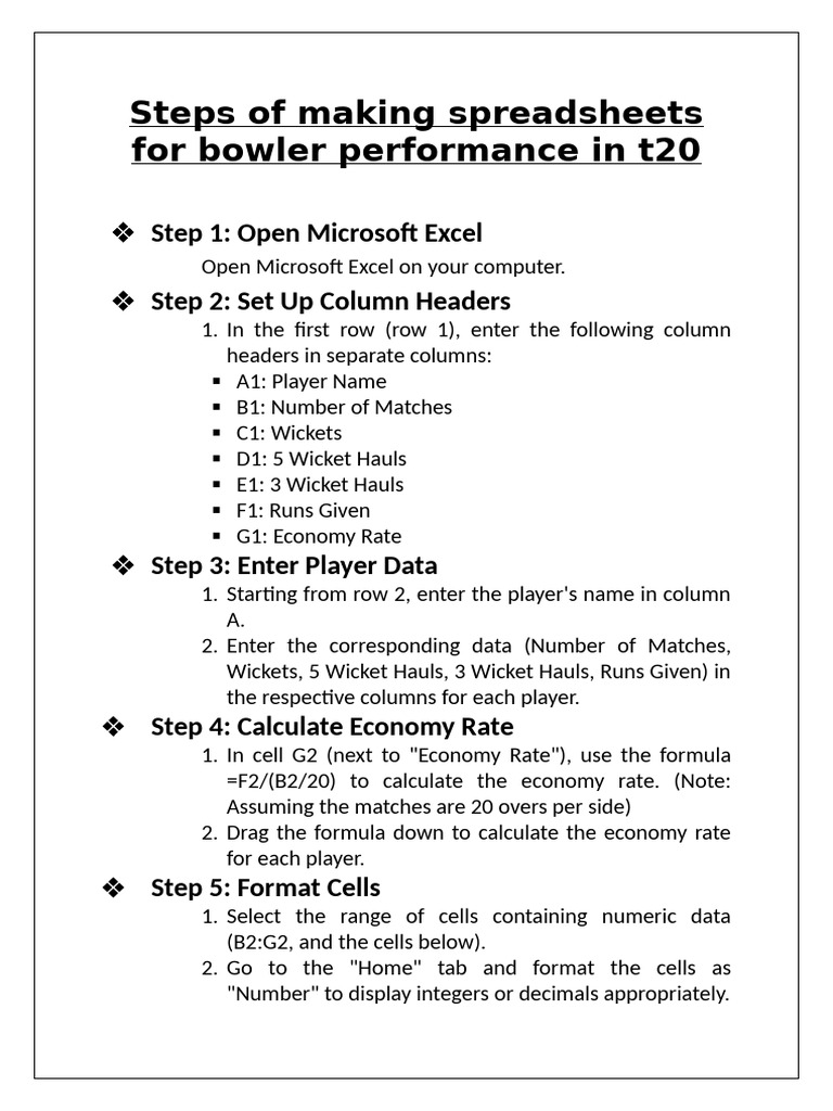 Steps of Making Spreadsheets For Bowler Performance in t20 | PDF