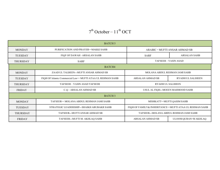 Time Table 7 Oct - 11 Oct | PDF