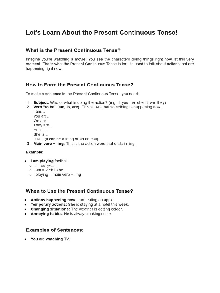 Present Continuous Tense | PDF