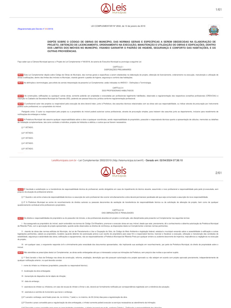 CODIGO de OBRA Lei Complementar 2932 2019 Ribeirao Preto SP Consolidada (17!07!2023) | PDF ...