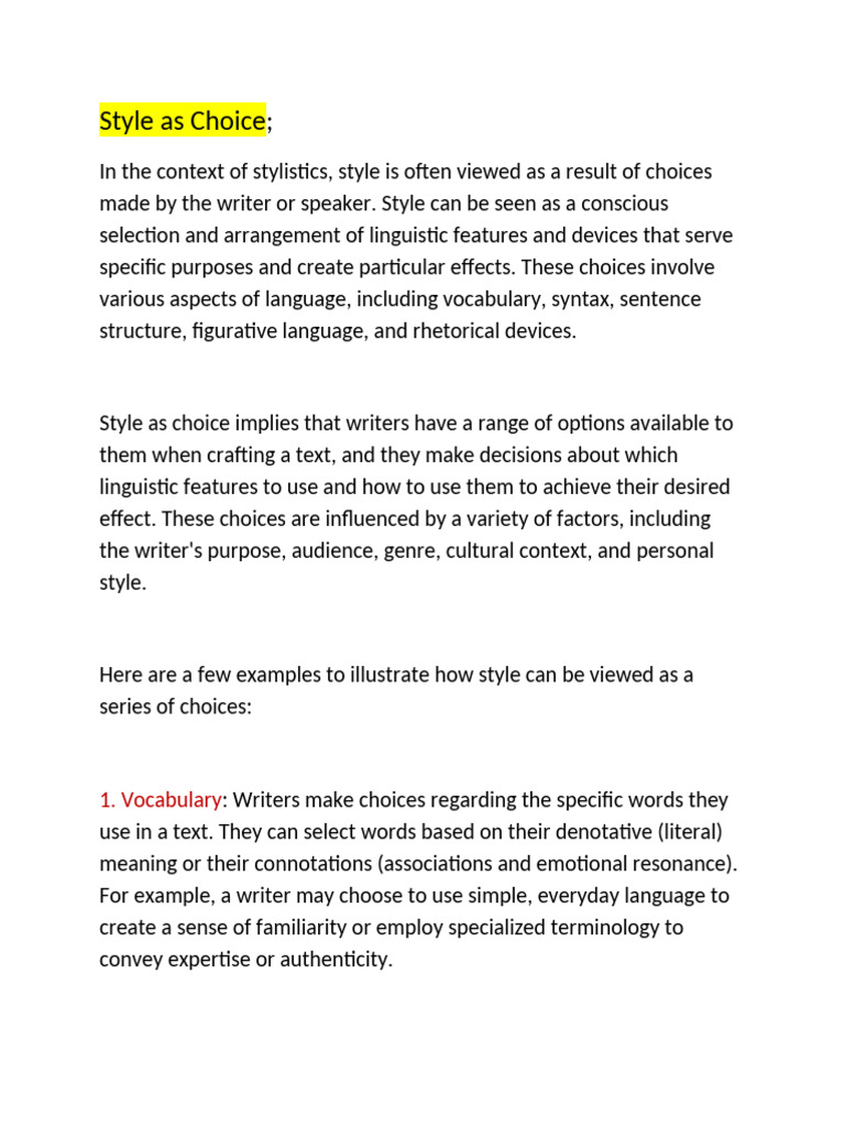 Style as Choice | PDF | Verb | Linguistics