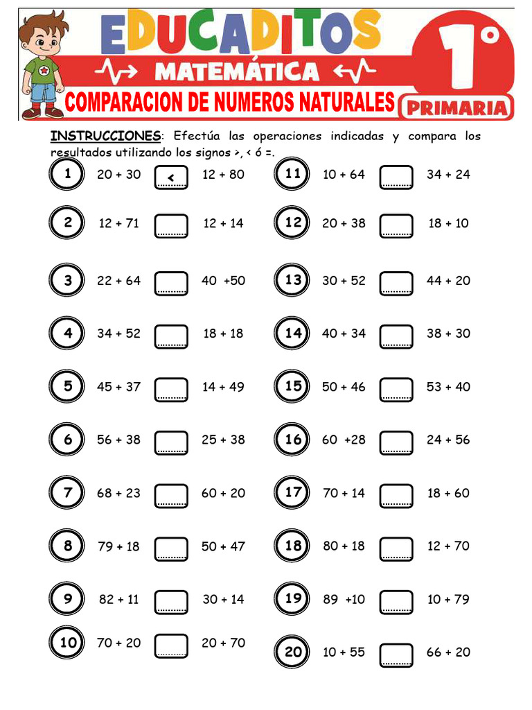 Comparacion de Numeros Naturales para Primer Grado de Primaria | PDF