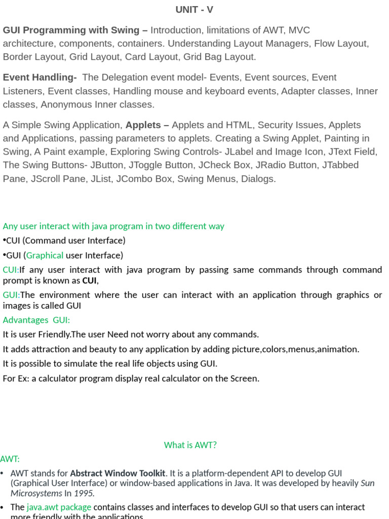 V UNIT SWINGS Prepared by A.kirankumar-CSE Dept | PDF | Class (Computer Programming) | Model ...