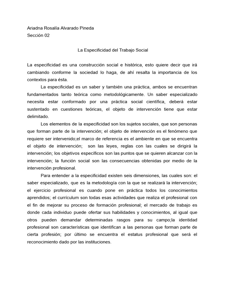 La Especificidad Del Trabajo Social | PDF