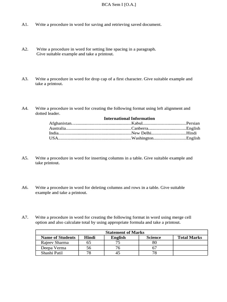 BCA I Sem - Prac III (OA) - Chits | PDF