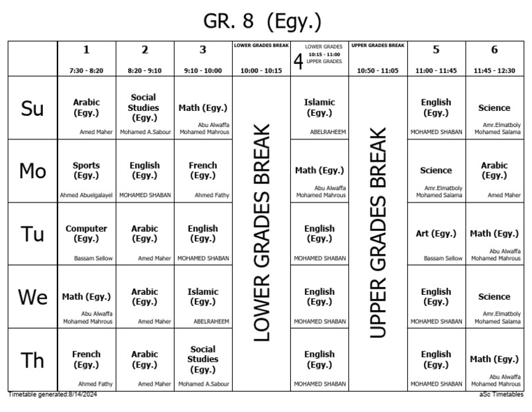 Su Mo Tu We TH: Lower Grades Break Upper Grades Break 10:15 - 11:00 | PDF