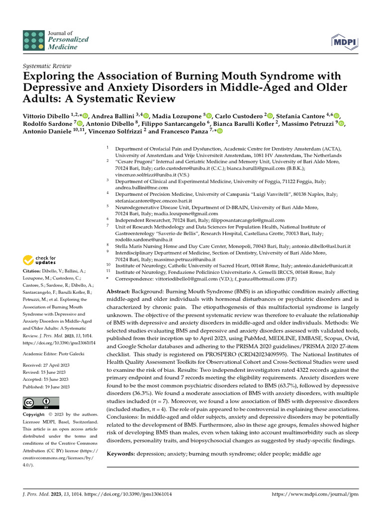 BMS Link With DEP and ANX Adults | PDF | Systematic Review | Major Depressive Disorder