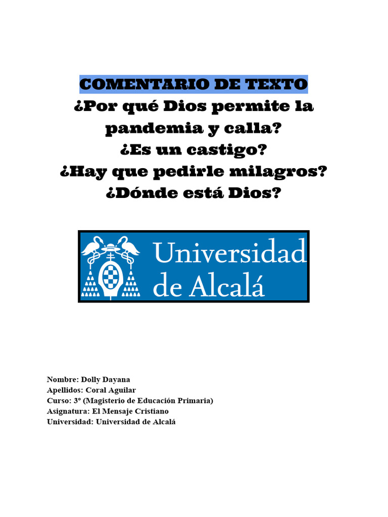 COMENTARIO ¿Por Qué Dios Permite en | PDF | Fe | Dios