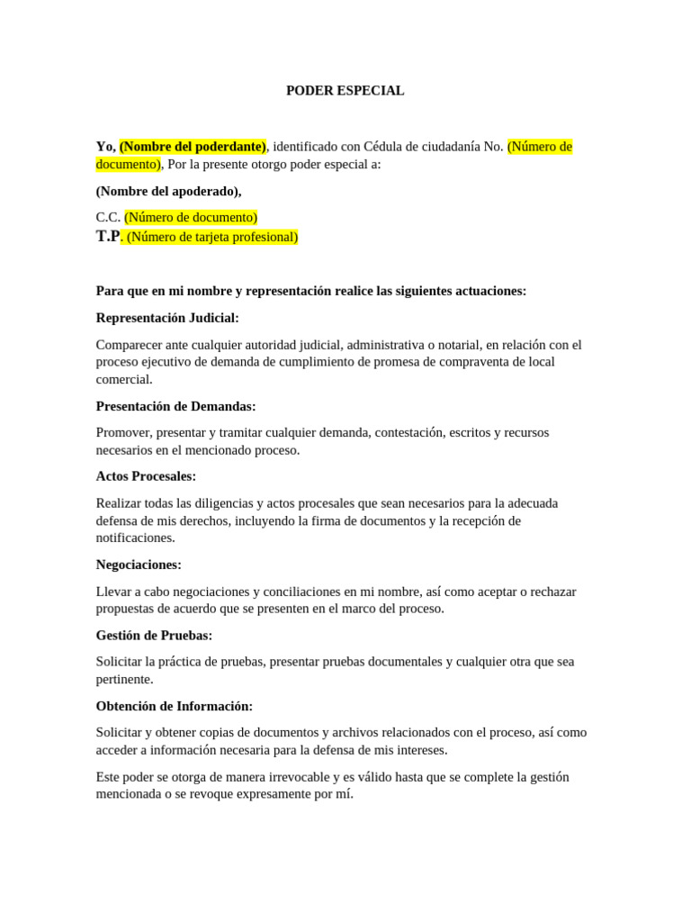 Poder Especial para Representación Judicial | PDF
