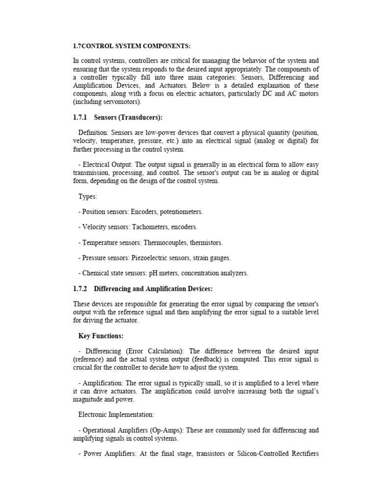 control system component | PDF | Electric Motor | Actuator