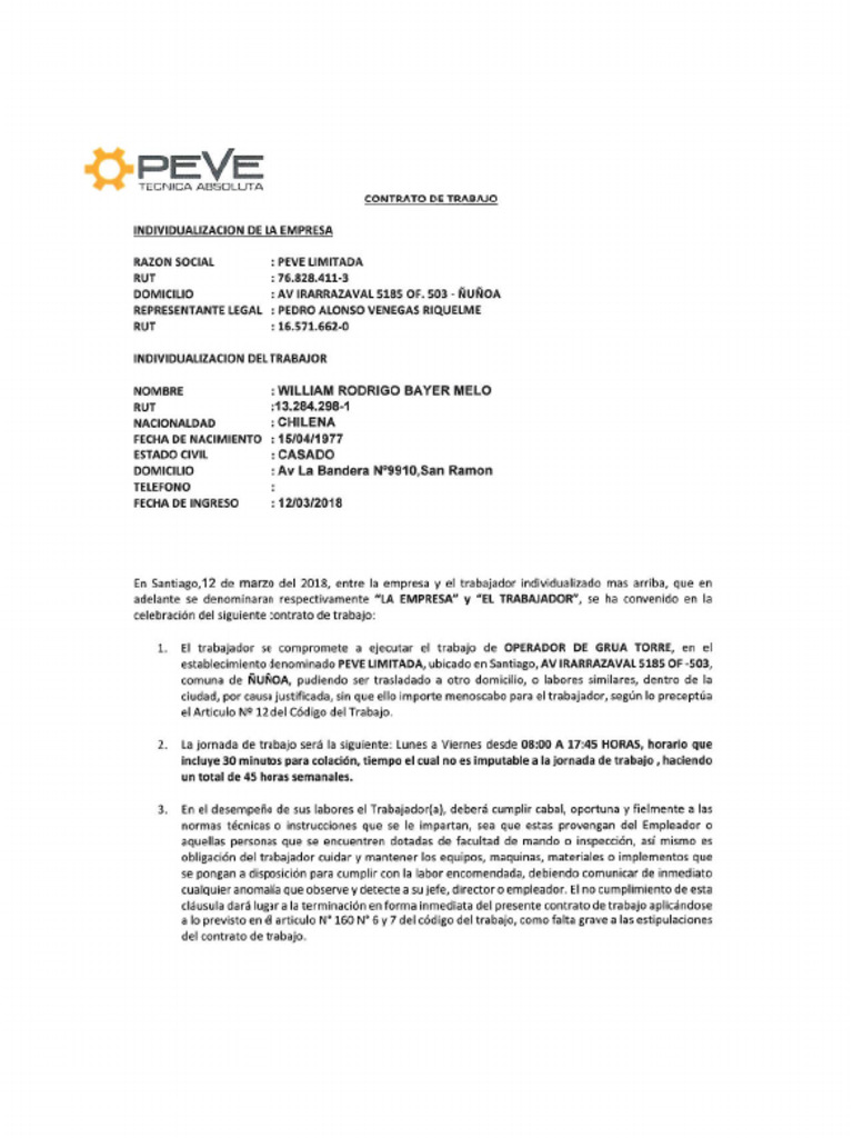 Contrato William Bayer | PDF