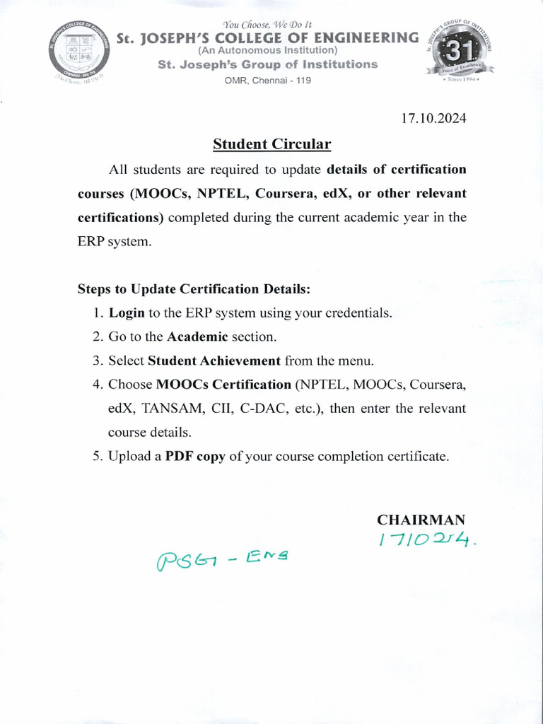 Student Circular 17 10 2024 | PDF