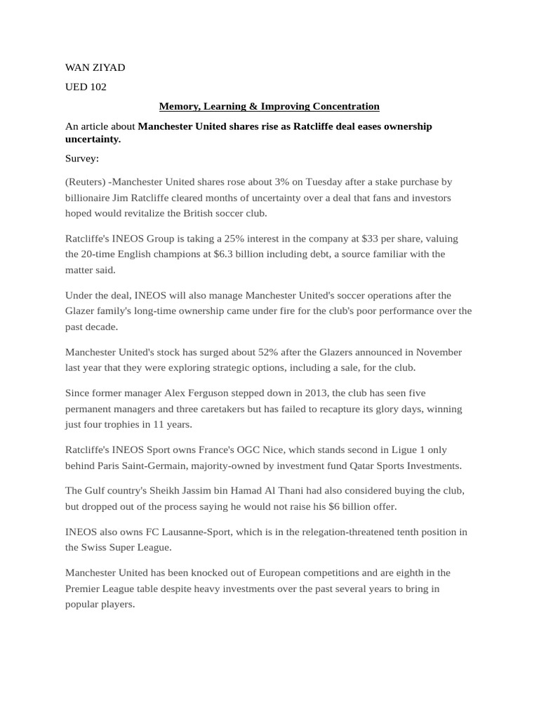 Memory, Learning & Improving Concentration | PDF | Manchester United F.C. | Association Football ...