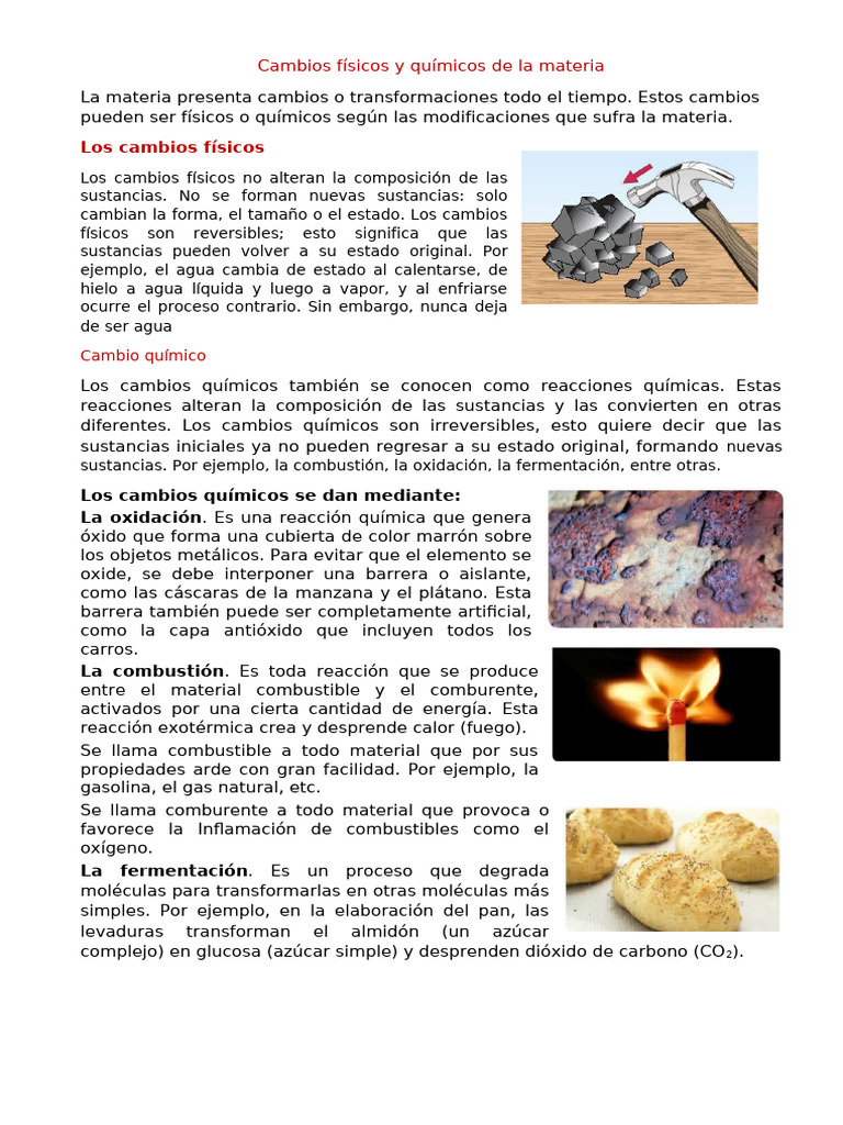 Cambios Fisicos y Quimico de La Materia | PDF | Sustancias químicas ...