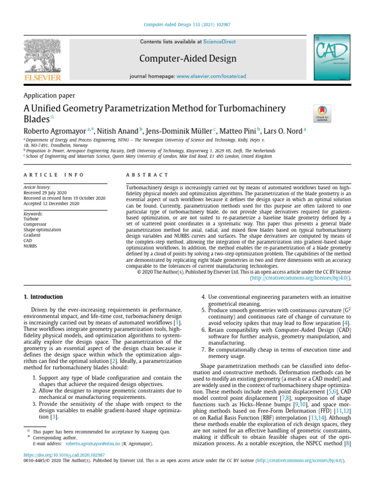 A Unified Geometry Parametrization Method For Turbomachinery Blades - 1-S2.0-S0010448520301809 ...