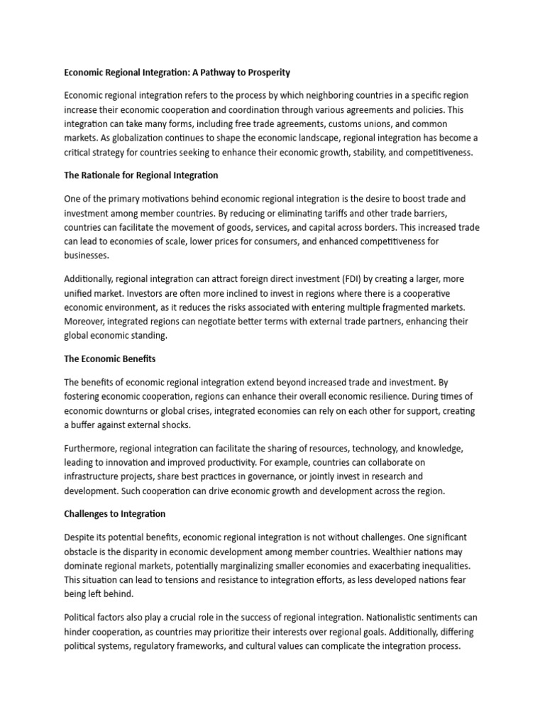 Economic Regional Integration | PDF | Regional Integration | Economic ...
