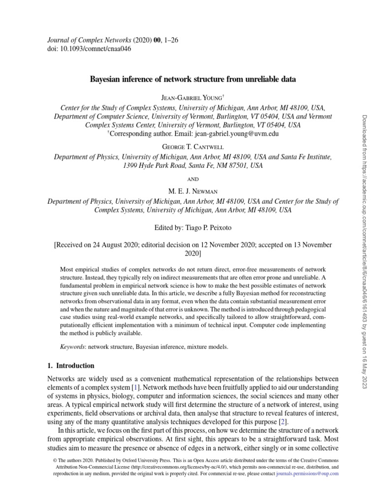 Bayesian Inference Of Network Structure From Unreliable Data Pdf P Value Statistical Inference