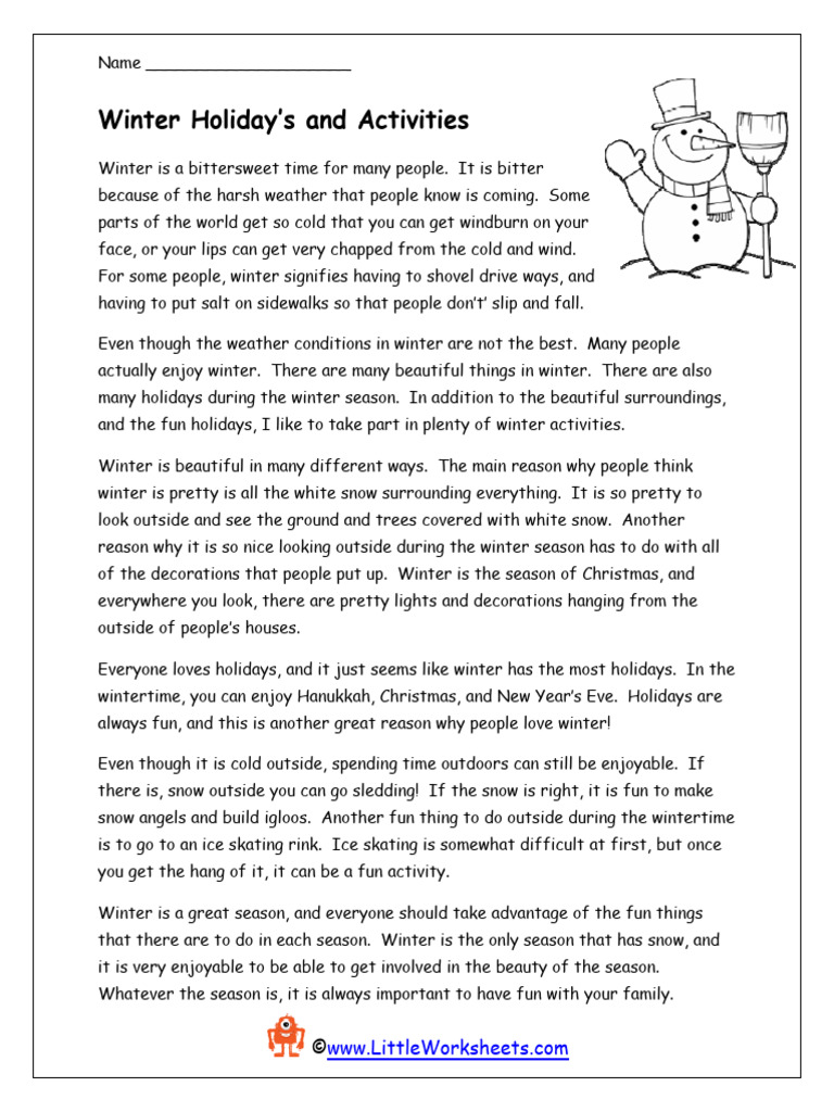 Winter Holidays Reading Comprehension Activity | PDF