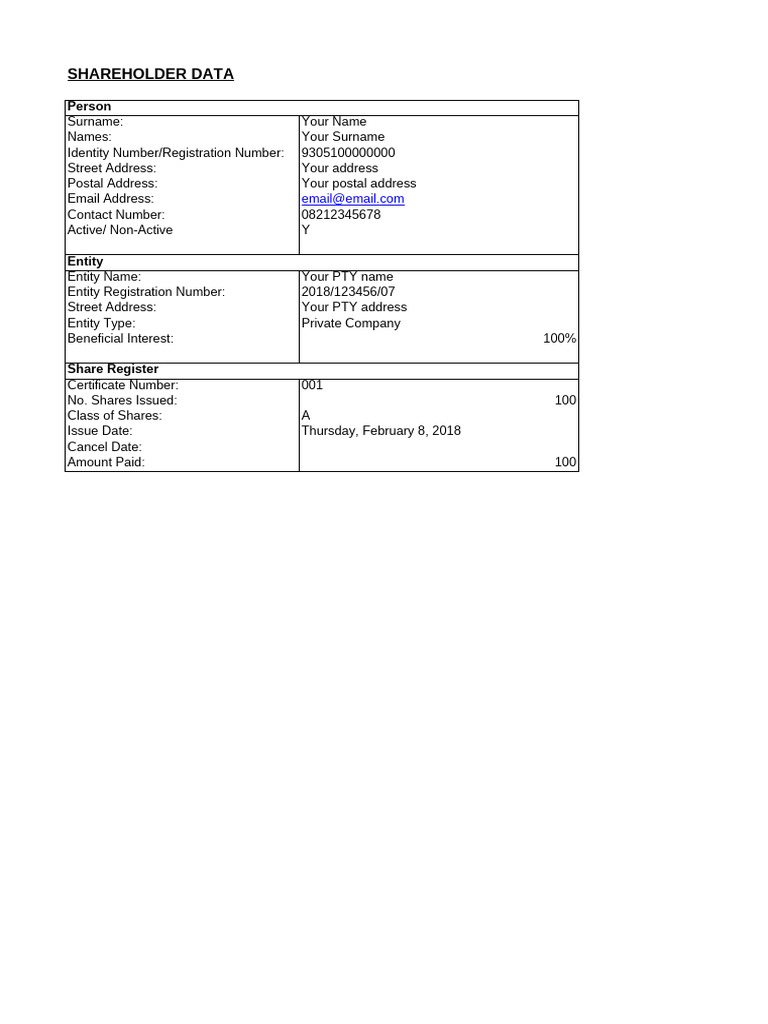 Beneficial Ownership Register Template | PDF | Shareholders | Corporations