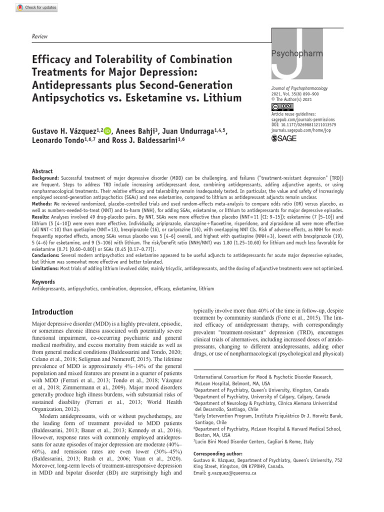 Efficacy and Tolerability of Combination Treatments For Major ...