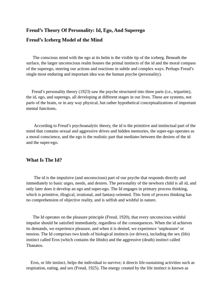 Freud's Tripartite Personality Model | PDF | Id | Psychoanalytic Theory