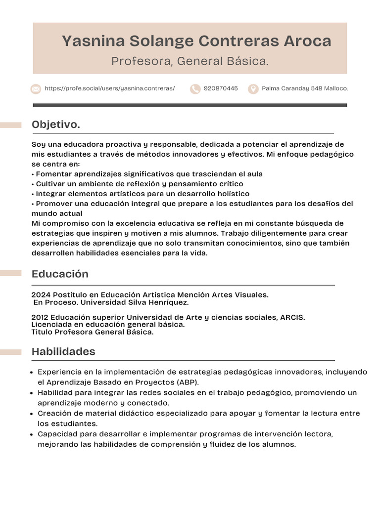 Curriculum Asistente Virtual Minimalista Crema | PDF | Maestros | Pedagogía