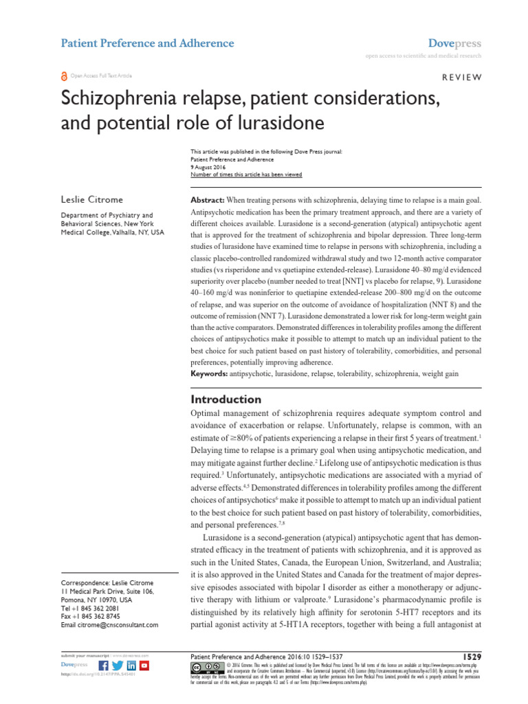 Schizophrenia Relapse, Patient Considerations, and Potential Role of ...