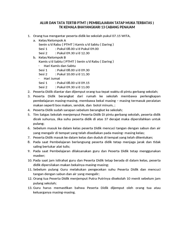 Alur Dan Tata Tertib PTMT | PDF