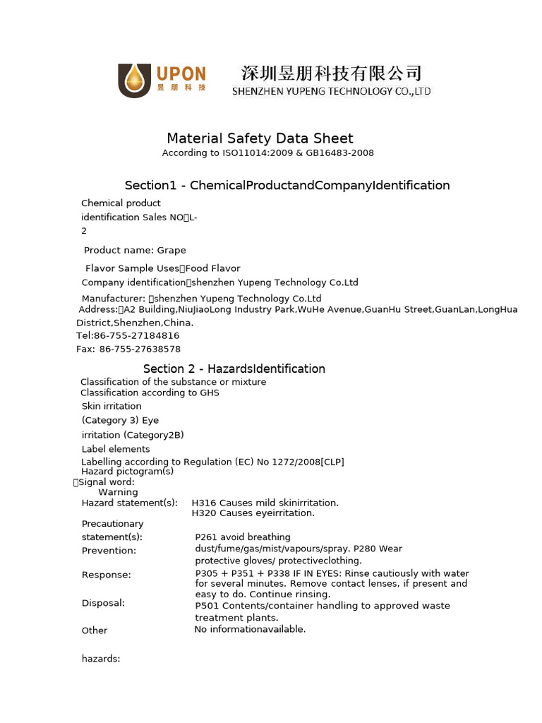 Grape Ice MSDS | PDF | Toxicity | Chemistry