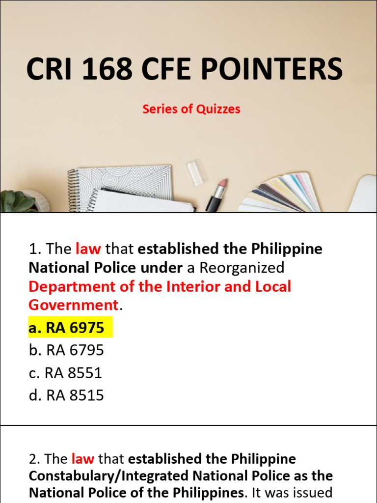Cri 168 Cfe Pointers | PDF | Police | Military Rank