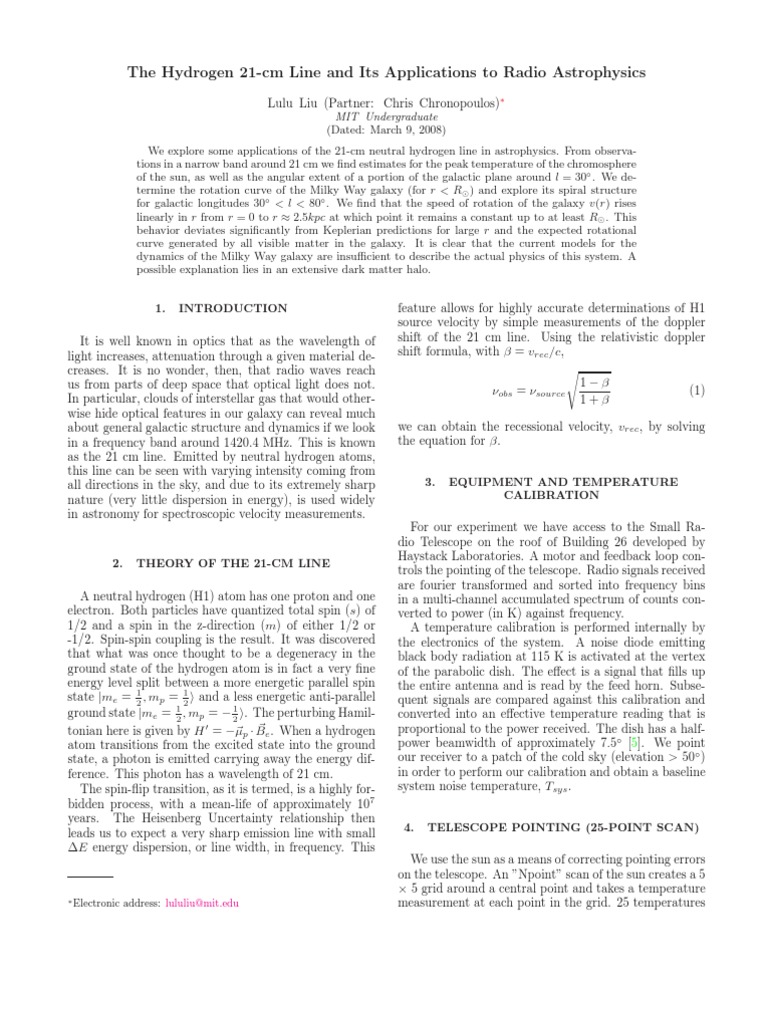 The Hydrogen 21-cm Line and Its Applications To Radio Astrophysics ...