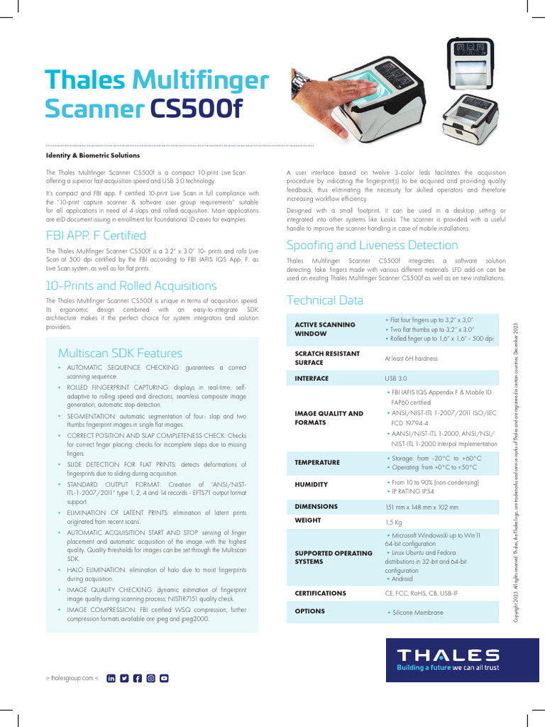 Gov Multifinger Scanner CS500f | PDF | Image Scanner | Fingerprint