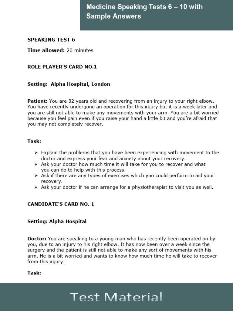 5 Speaking Tests With Answers | PDF | Surgery | Patient