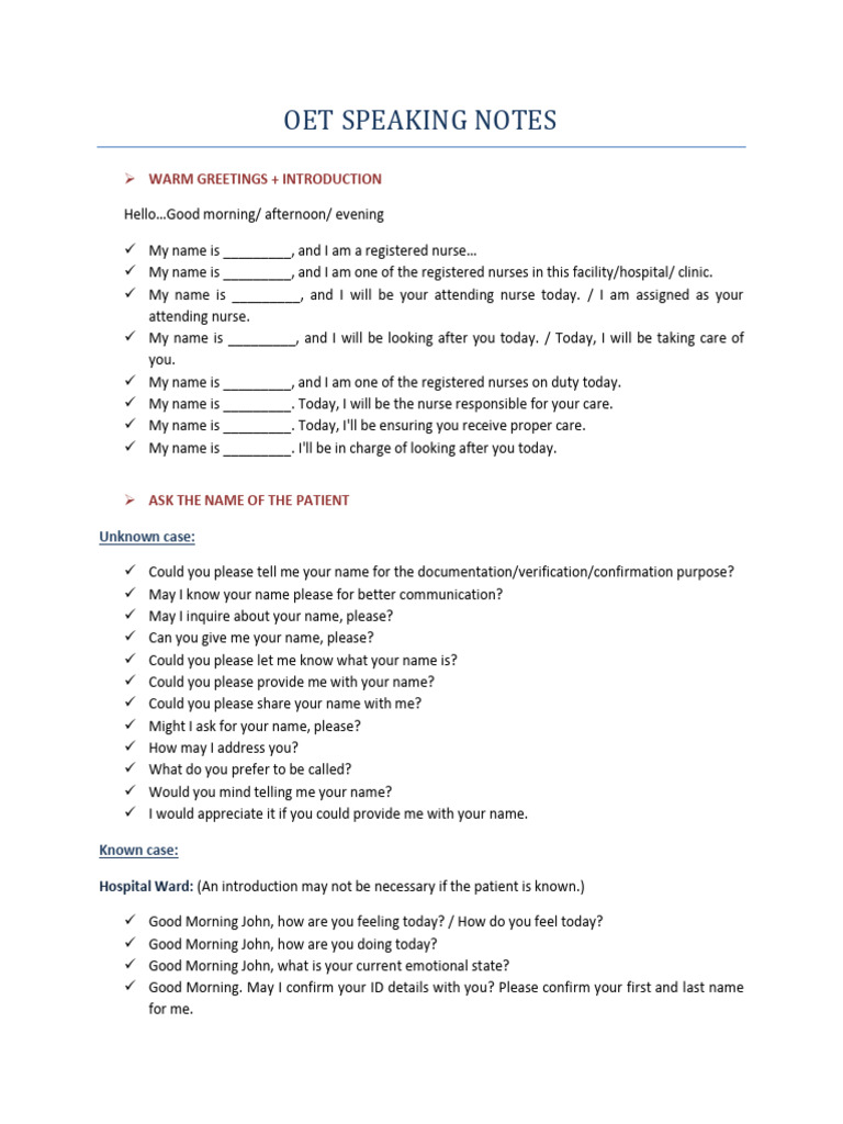 Speaking Notes | PDF | Nursing
