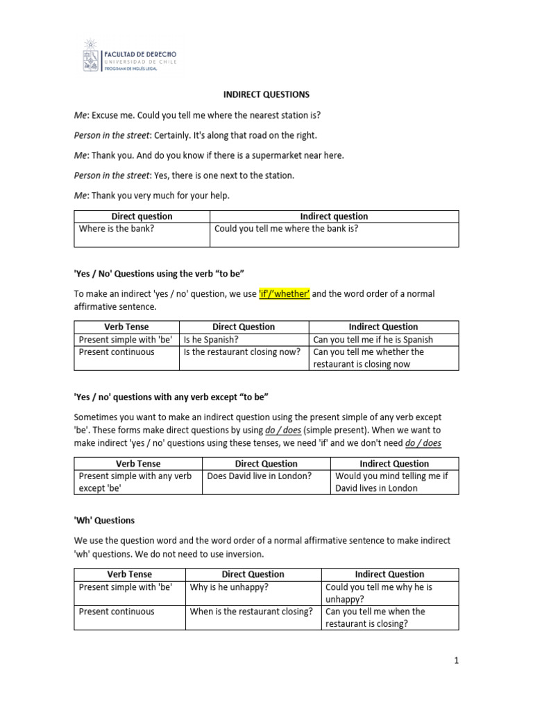 Indirect Question Forms Legal English II-3 231122 222708 | PDF | Question | Verb