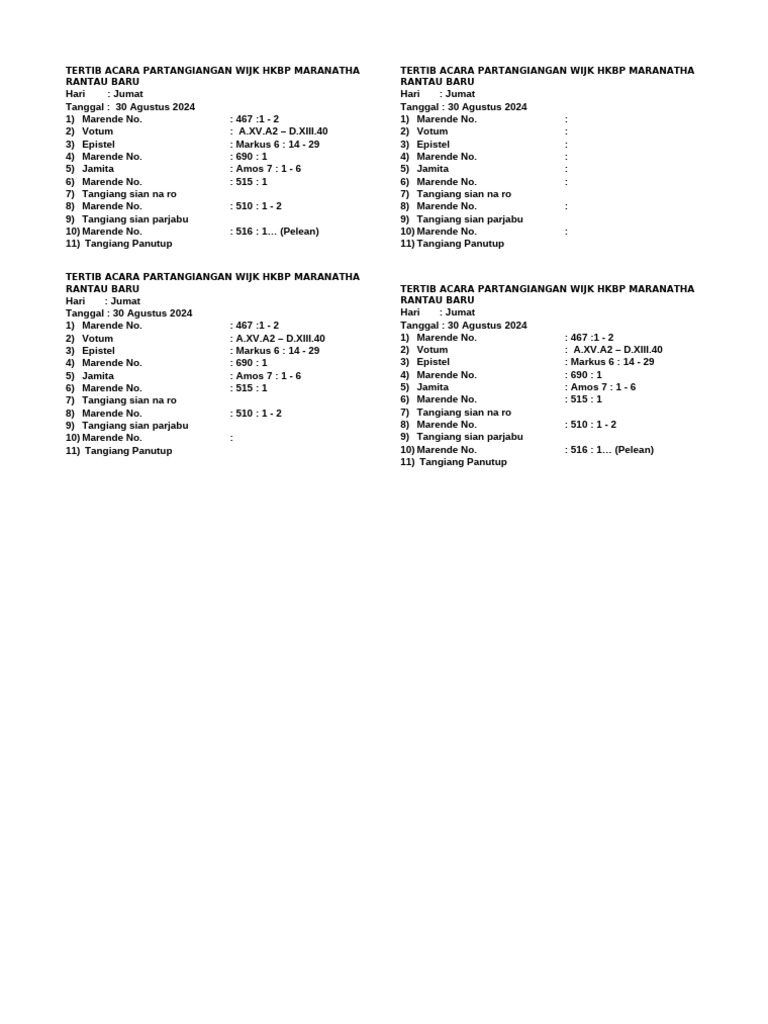 Tertib Acara Marende 510 HKBP | PDF