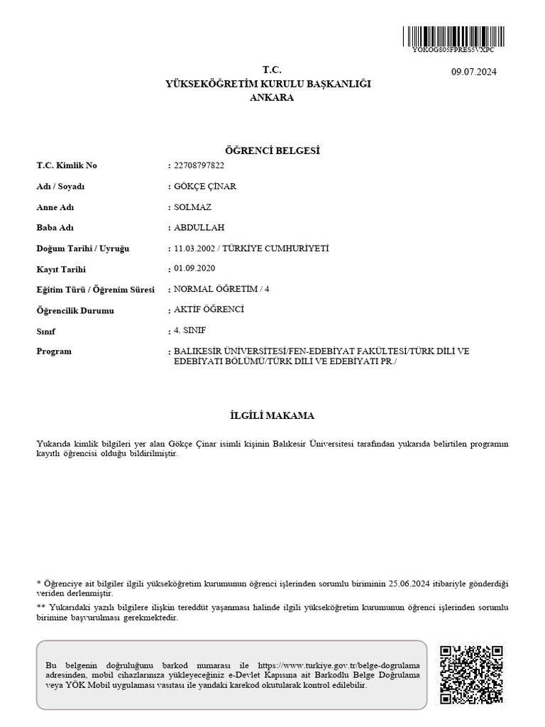 Ogrenci Belgesi | PDF