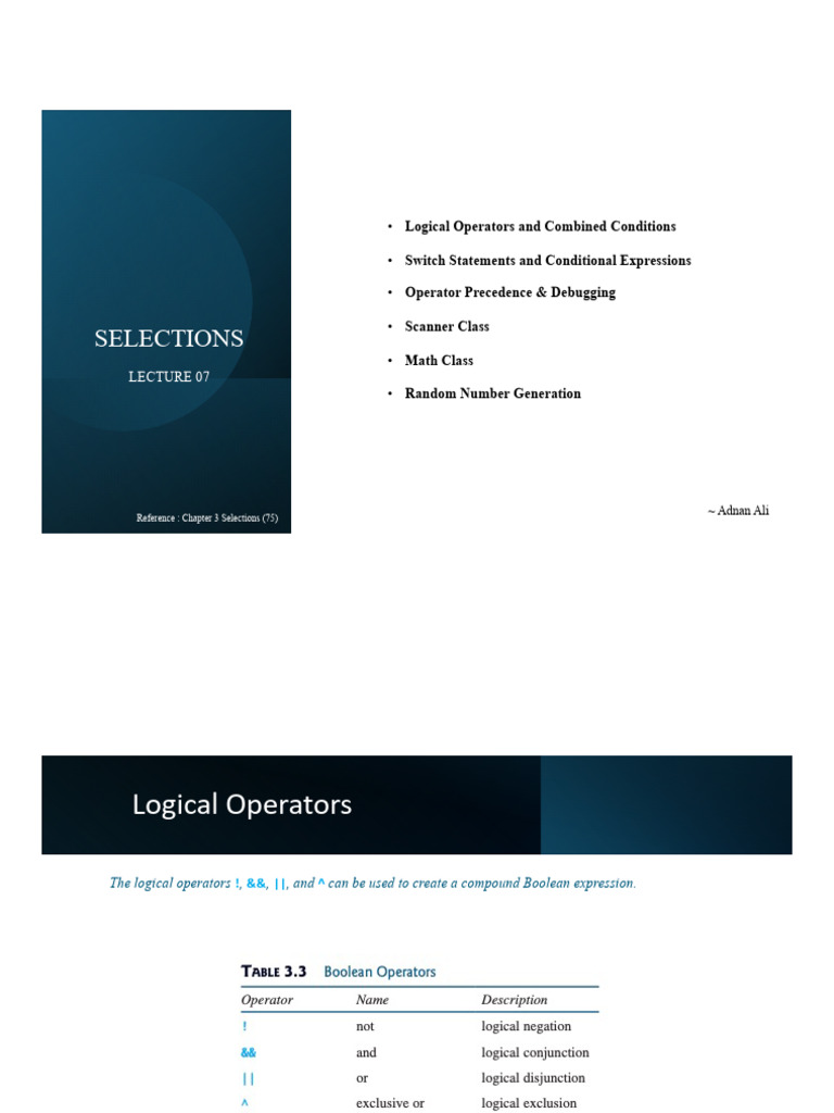 Lecture - 07 Selections (SwitchCase) | PDF | Control Flow | Computer Programming