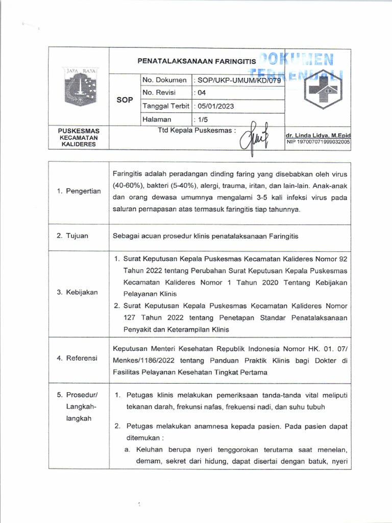 SOP Penatalaksanaan Faringitis | PDF