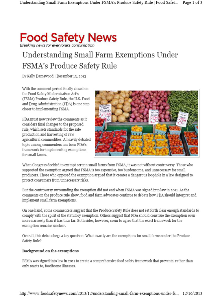 Small Farm and FSMA From Food Safety News | PDF | Food And Drug ...