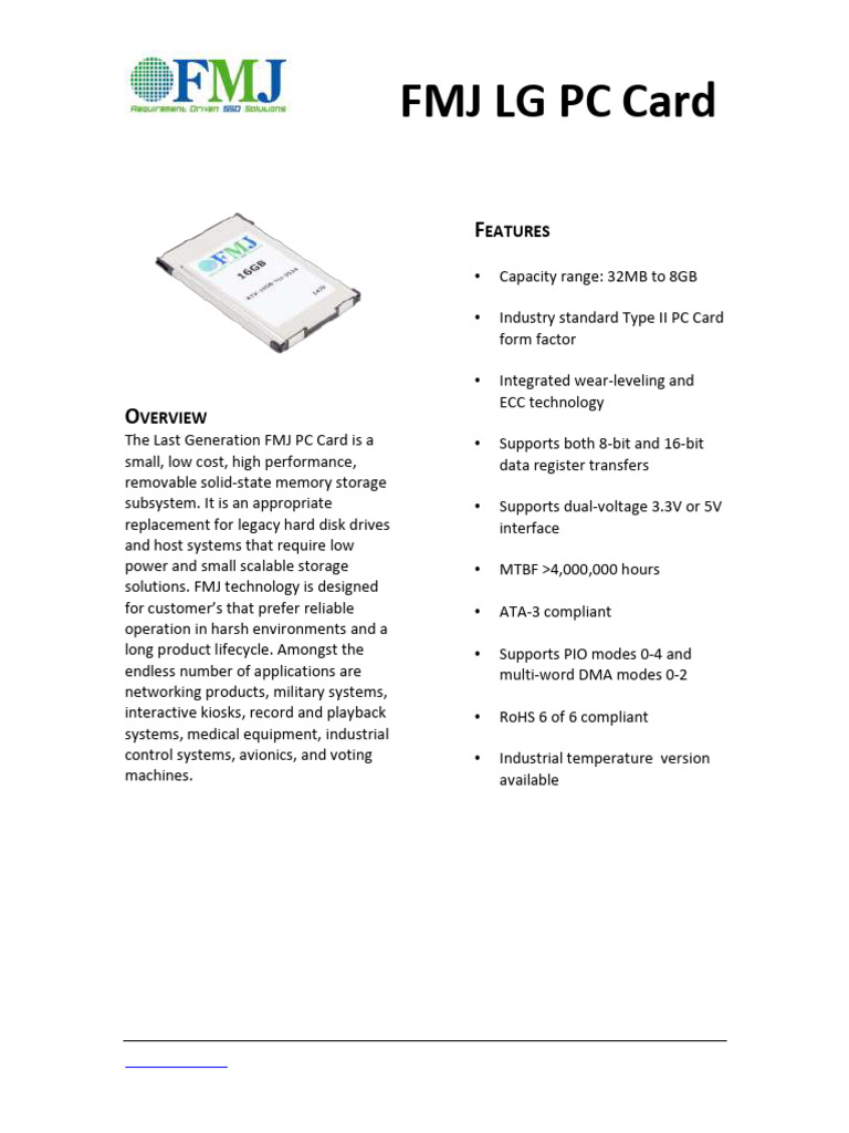 FMJ LG PC Card DataSheet | PDF | Personal Computers | Computer Hardware