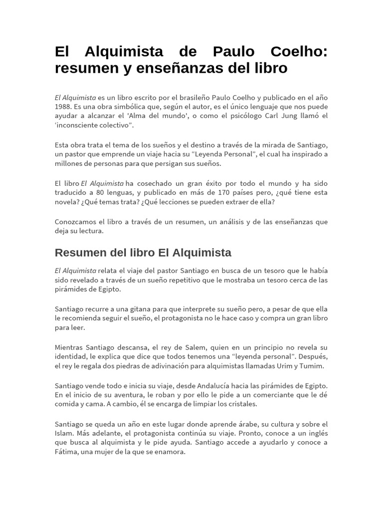 El Alquimista de Paulo Coelho | PDF | Amor