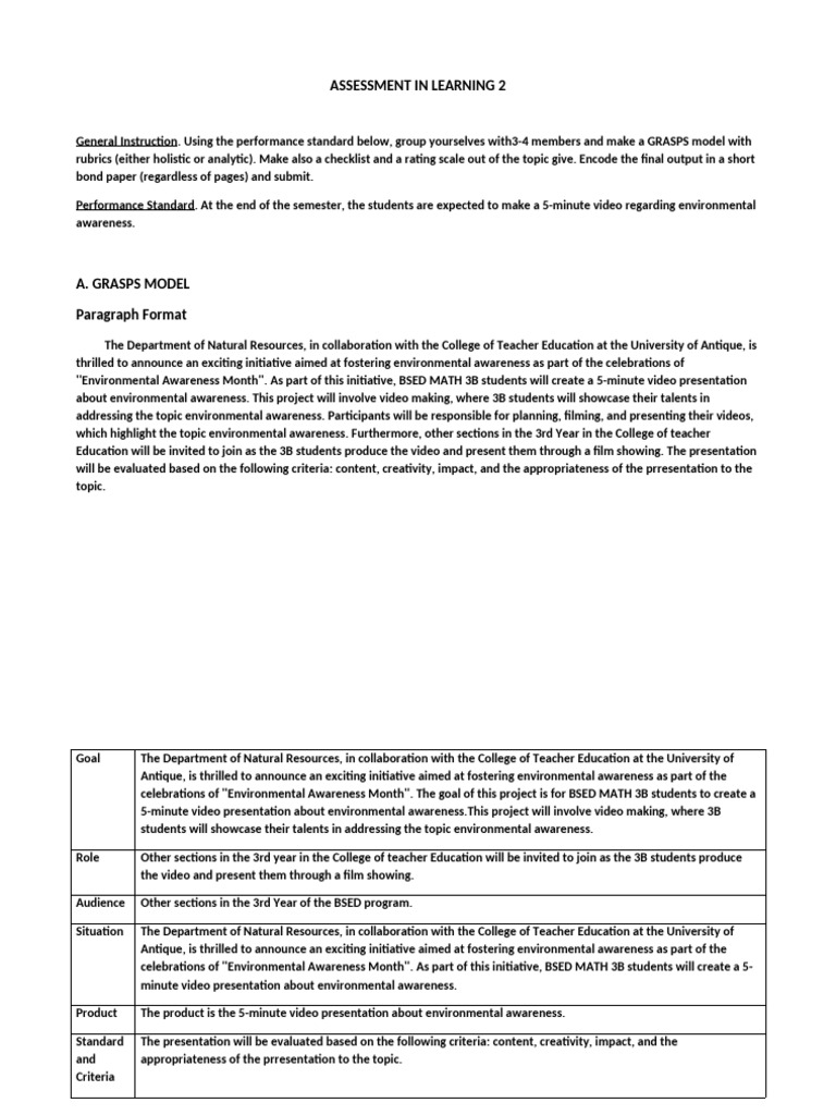 GRASPS EDUC 5 - Agapay, Catiempo, Paira, Omallao | PDF | Rubric ...