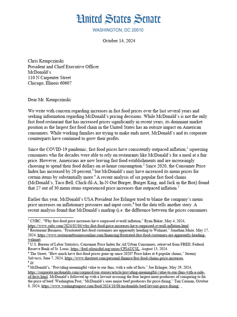 McDonald's Letter | PDF | Mc Donald's | Share Repurchase