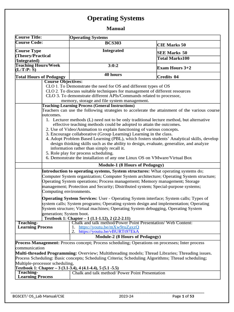 CSE OS Lab Manual BCS303 2023 | PDF | Operating System | Process (Computing)
