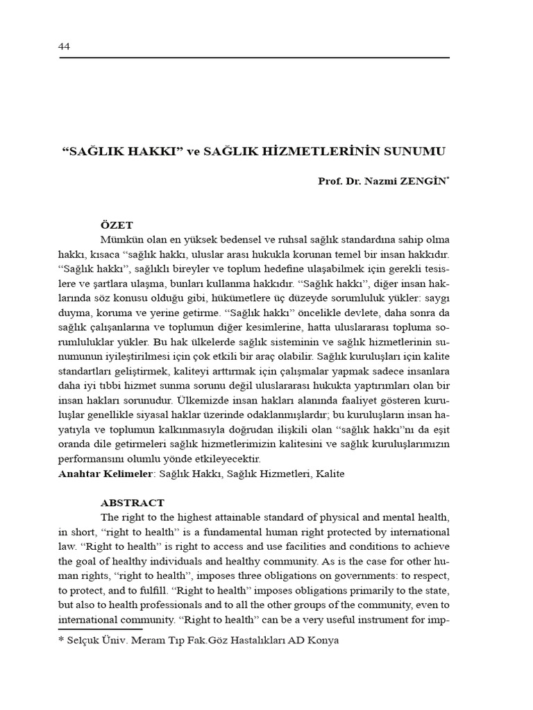 SA - LIK HAKKI - Ve SA - LIK H - ZMETLER - N - N SUNUMU (#313485) - 303589 | PDF